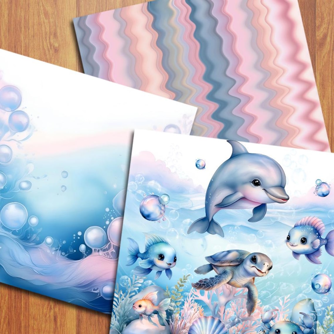 Sea Animals Digital Papers, Ocean Backgrounds, Under the Sea Printable ...