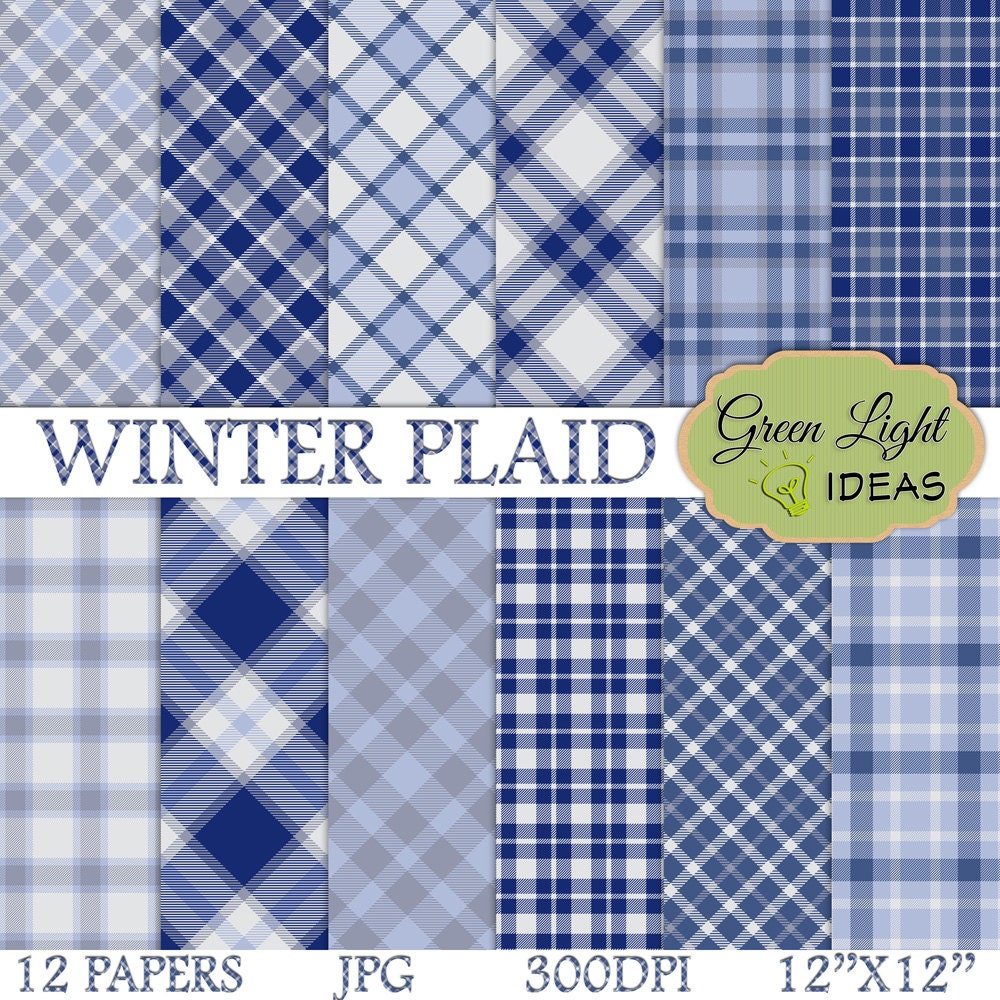 Winter Plaid Tartan Digital Paper Pack, Blue Plaid Digital Paper ...
