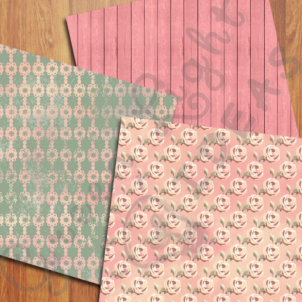 Country Flowers Digital Papers, Shabby Scrapbook Papers, Floral ...