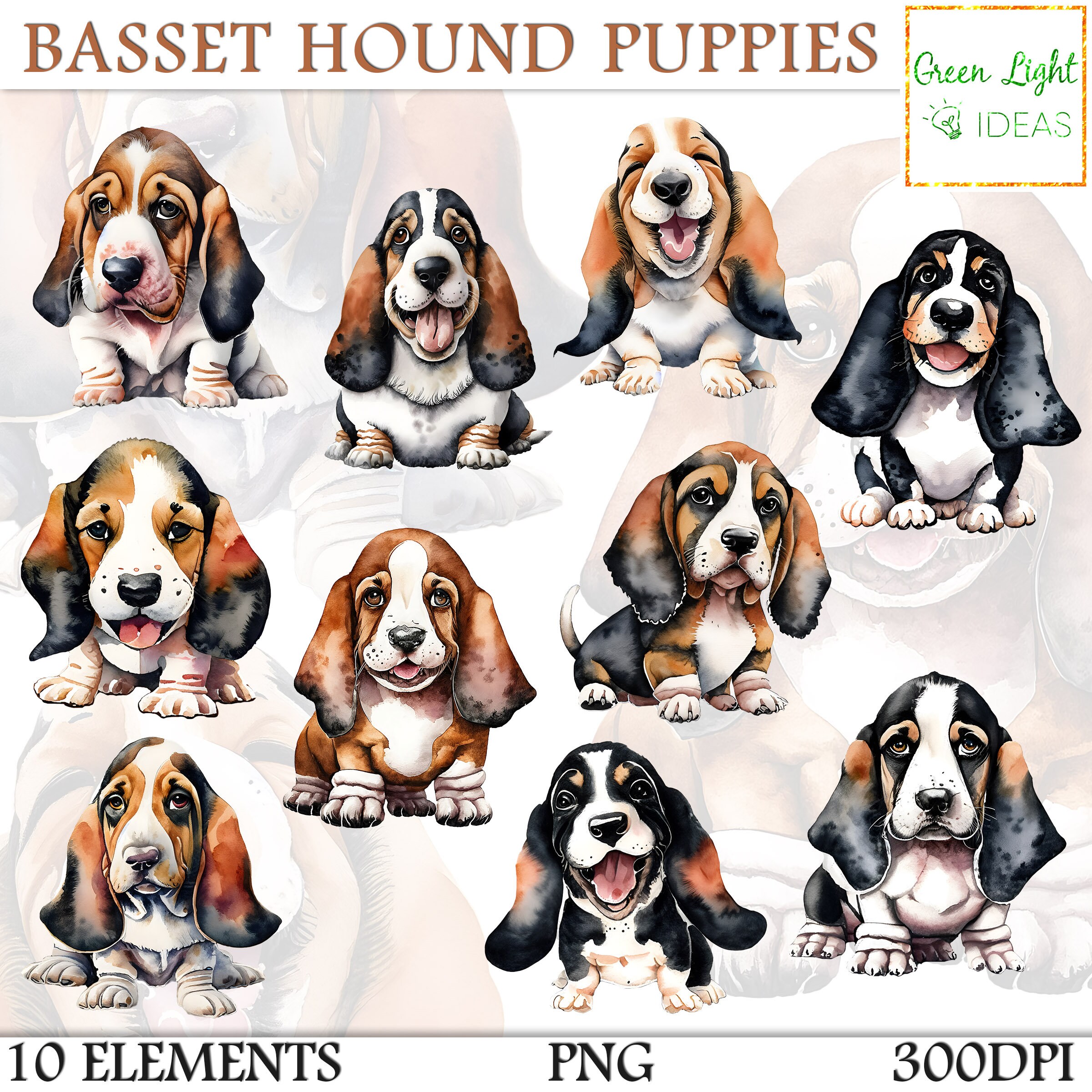 Cute Basset Hound Dogs Clipart, Puppy Illustrations PNG, Watercolor Dog ...