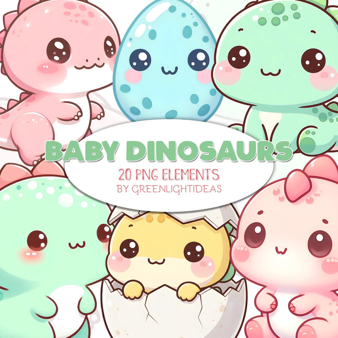 Cute Baby Dinosaurs Clipart, Kawaii Dino Graphics, Nursery Dinosaurs ...