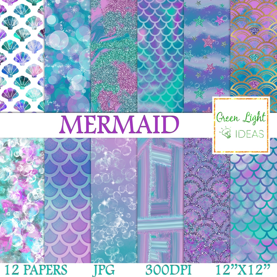 Mermaid Digital Papers, Mermaid Scales Printable Papers, Undersea ...