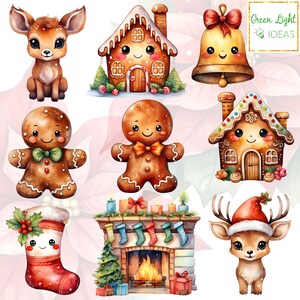 Watercolor Cute Christmas Clipart, Classic Christmas Sublimation PNG ...