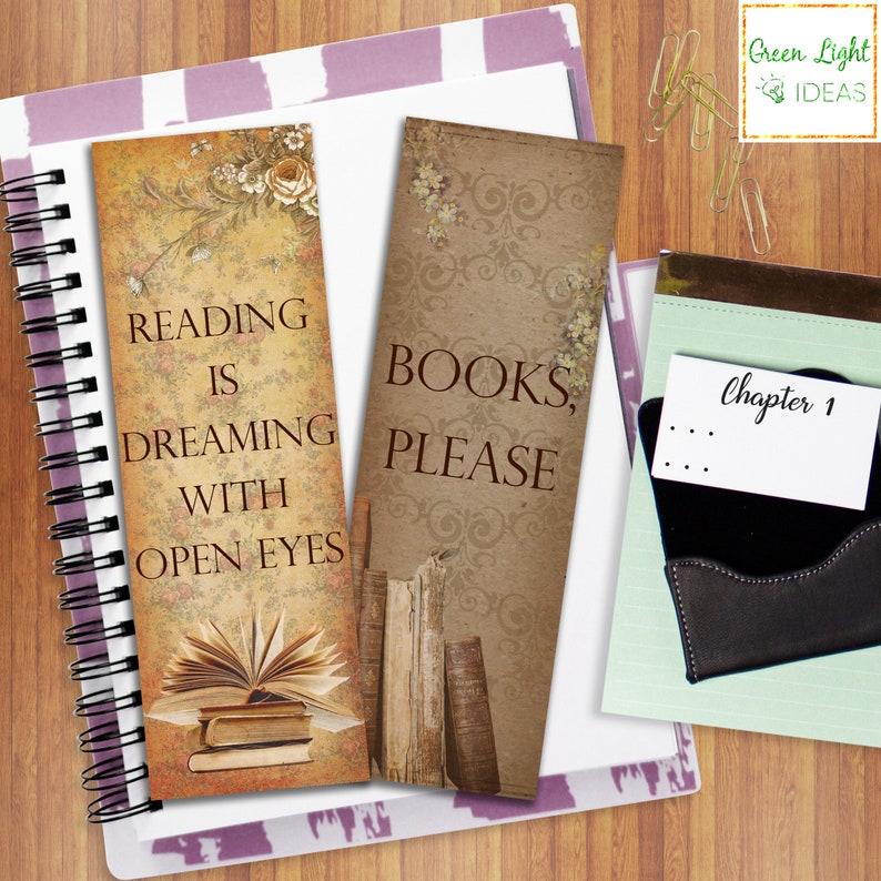 Digital Bookmarks, Book Lover Bookmarks, Printable Vintage Bookmarks ...