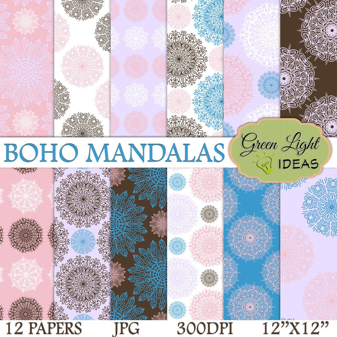 Boho Mandalas Digital Papers, Boho Papers, Mandala Digital Scrapbook ...