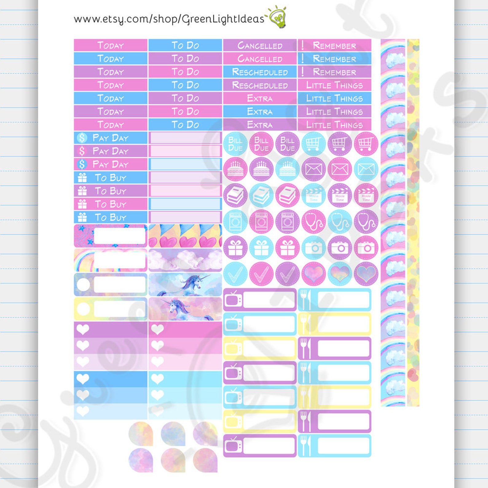 Unicorns Erin Condren Printable Planner Sticker Kit ECLP | Etsy