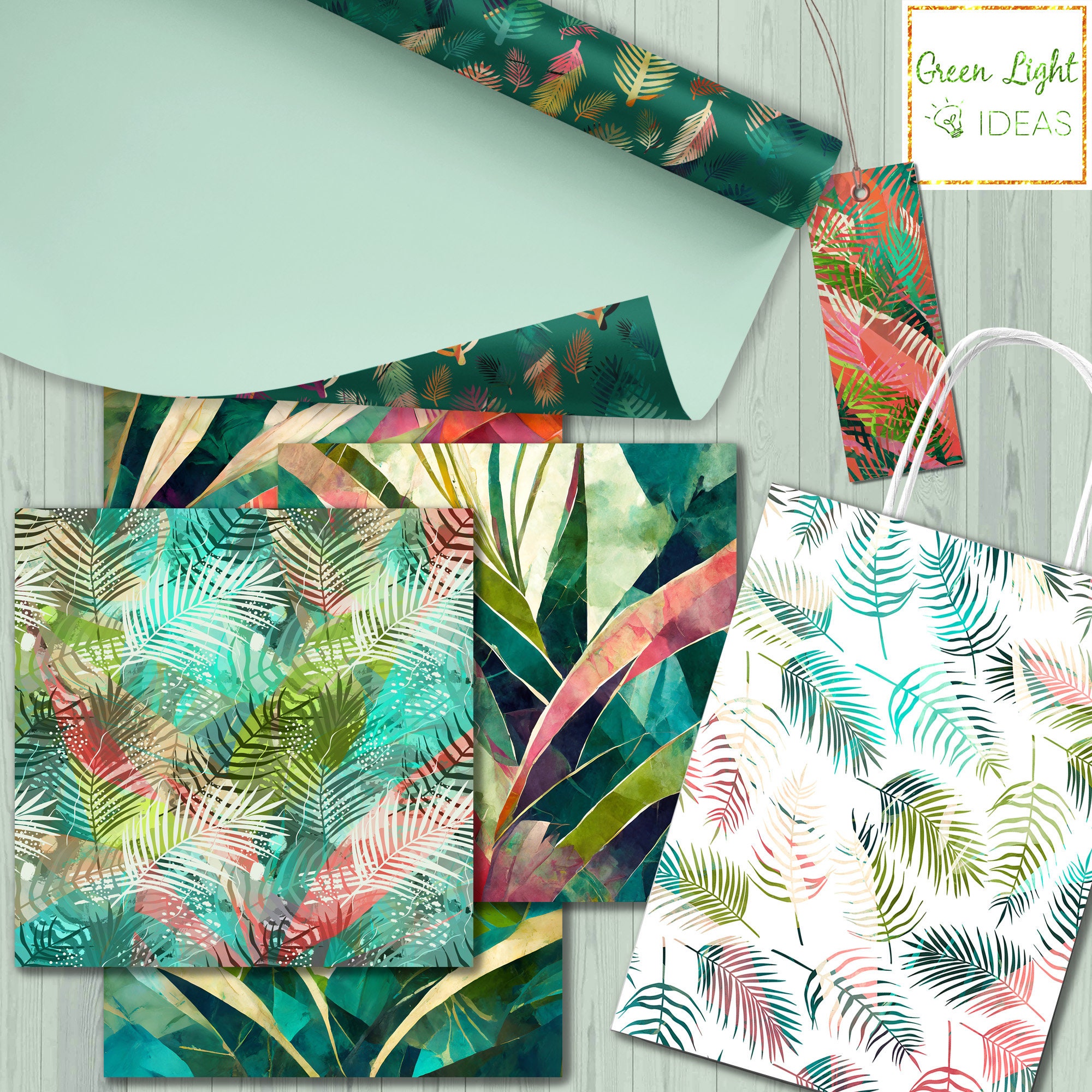 Tropical Leaves Digital Papers, Palm Tree Scrapbook Papers, Summer ...