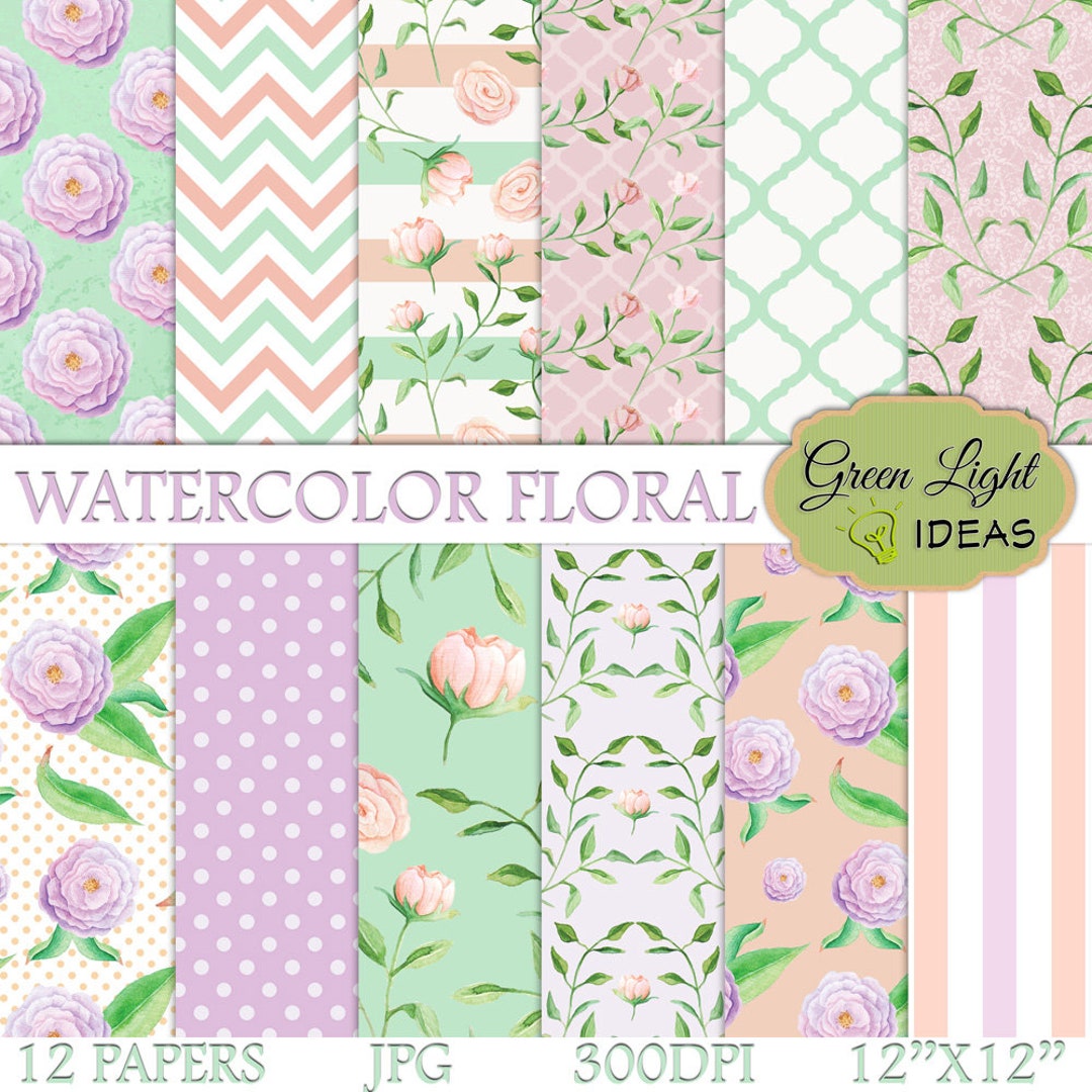Watercolor Floral Digital Papers, Watercolor Flowers Scrapbook Papers ...
