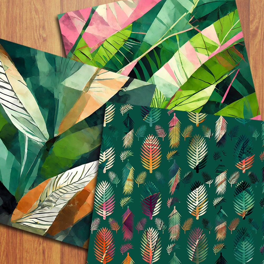 Tropical Leaves Digital Papers, Palm Tree Scrapbook Papers, Summer ...