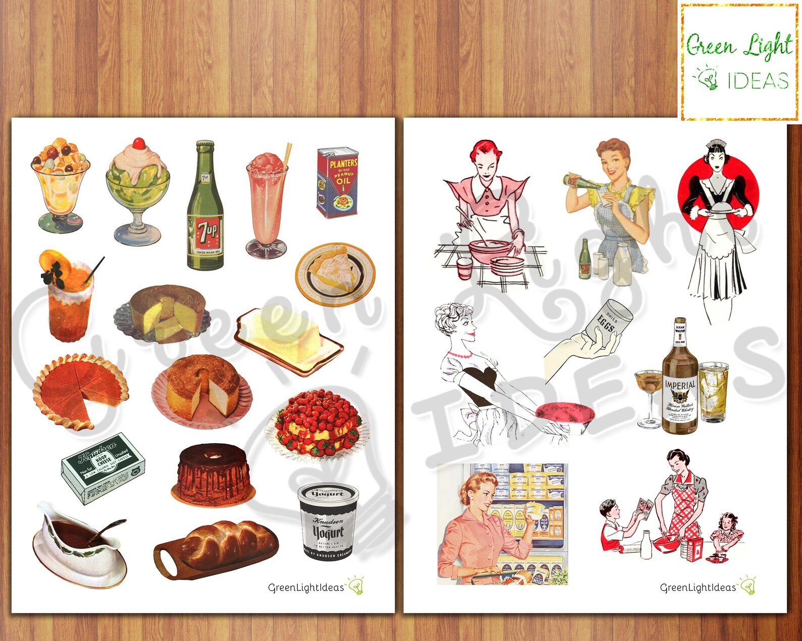 Vintage Cooking Ephemera, Printable Vintage Food Collage Sheet, Retro ...