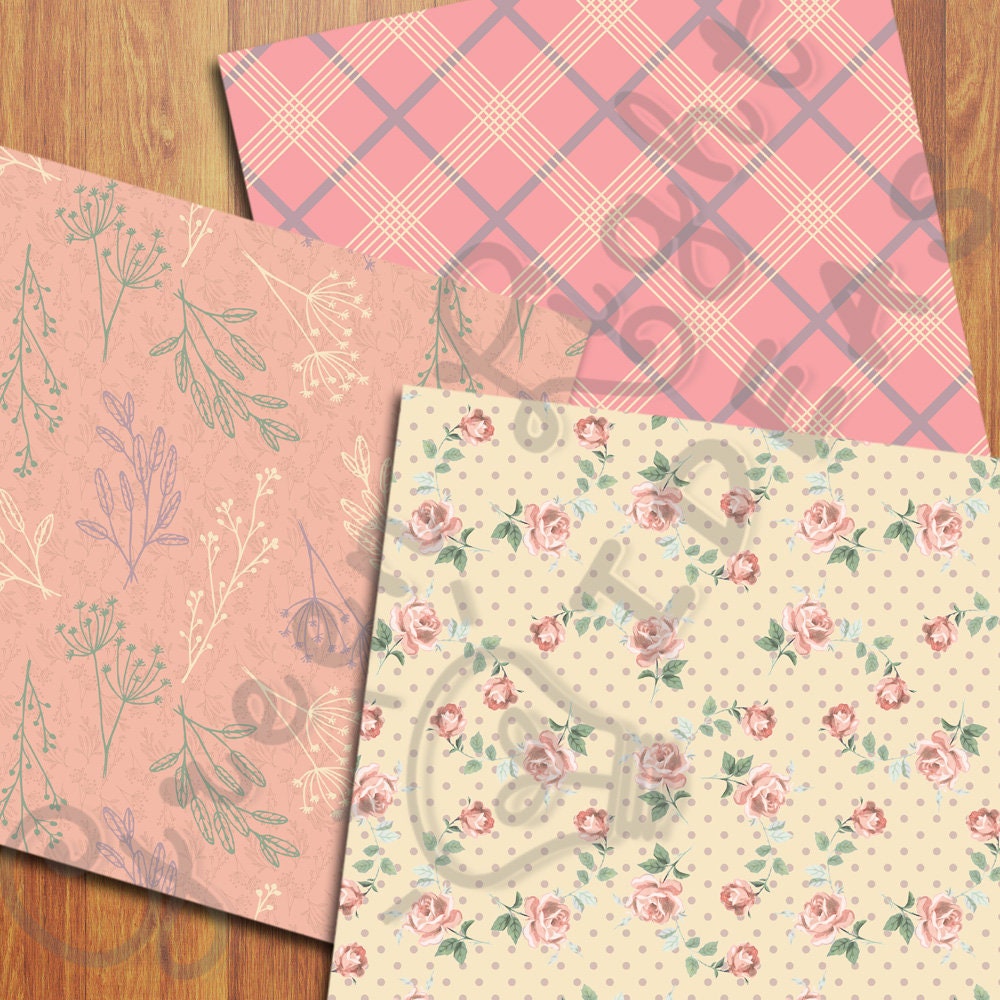 Country Flowers Digital Papers, Shabby Scrapbook Papers, Floral ...