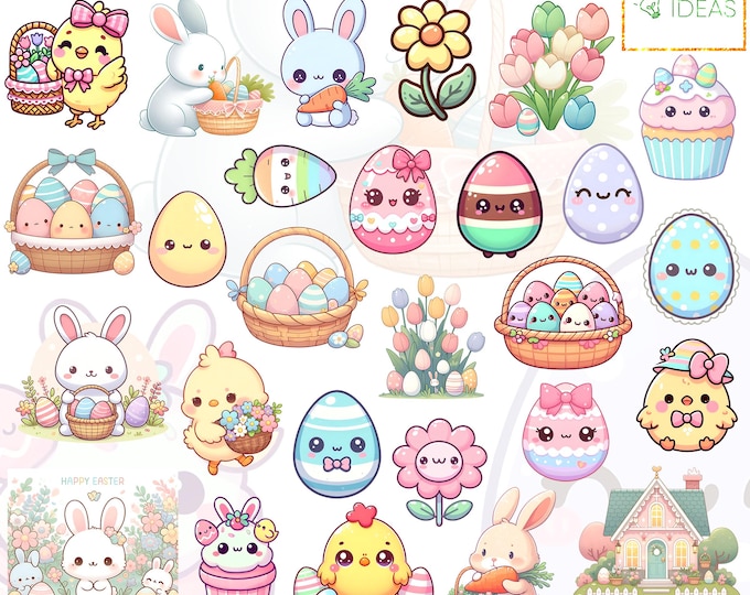 Easter Clipart, Kawaii Clipart, Easter Digital Paper, Easter Bunny ...