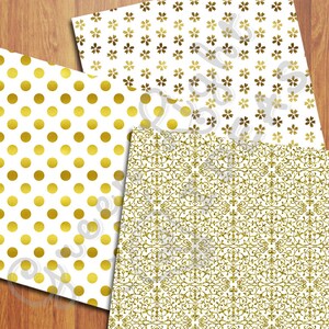 Gold and White Digital Paper, Bridal Scrapbook Paper, Gold Wedding ...
