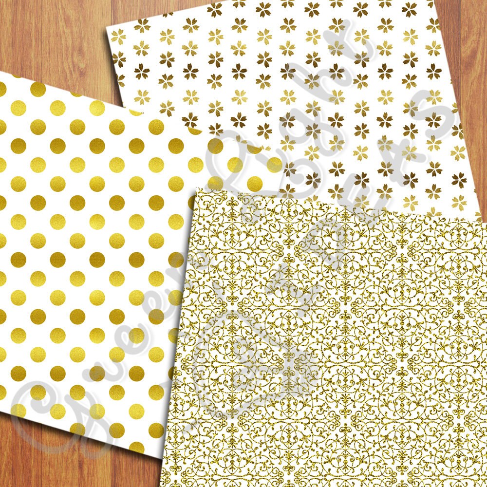 Gold and White Digital Paper, Bridal Scrapbook Paper, Gold Wedding ...