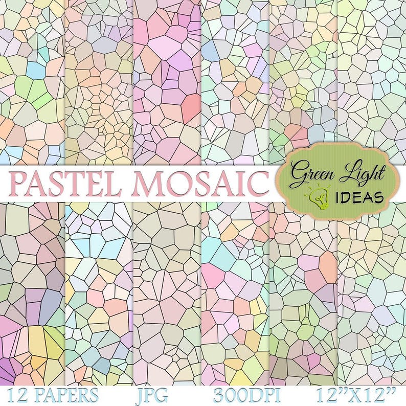 Pastel Mosaic Digital Papers, Stained Glass Digital Papers, Mosaic ...