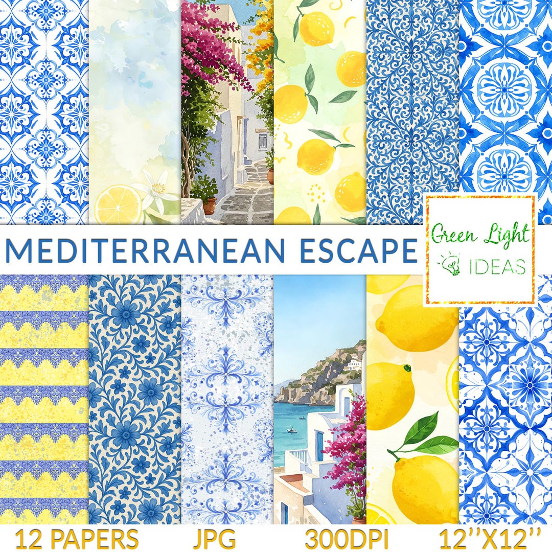 Mediterranean Digital Papers, Summer Coastal Scrapbook Papers, Beach ...