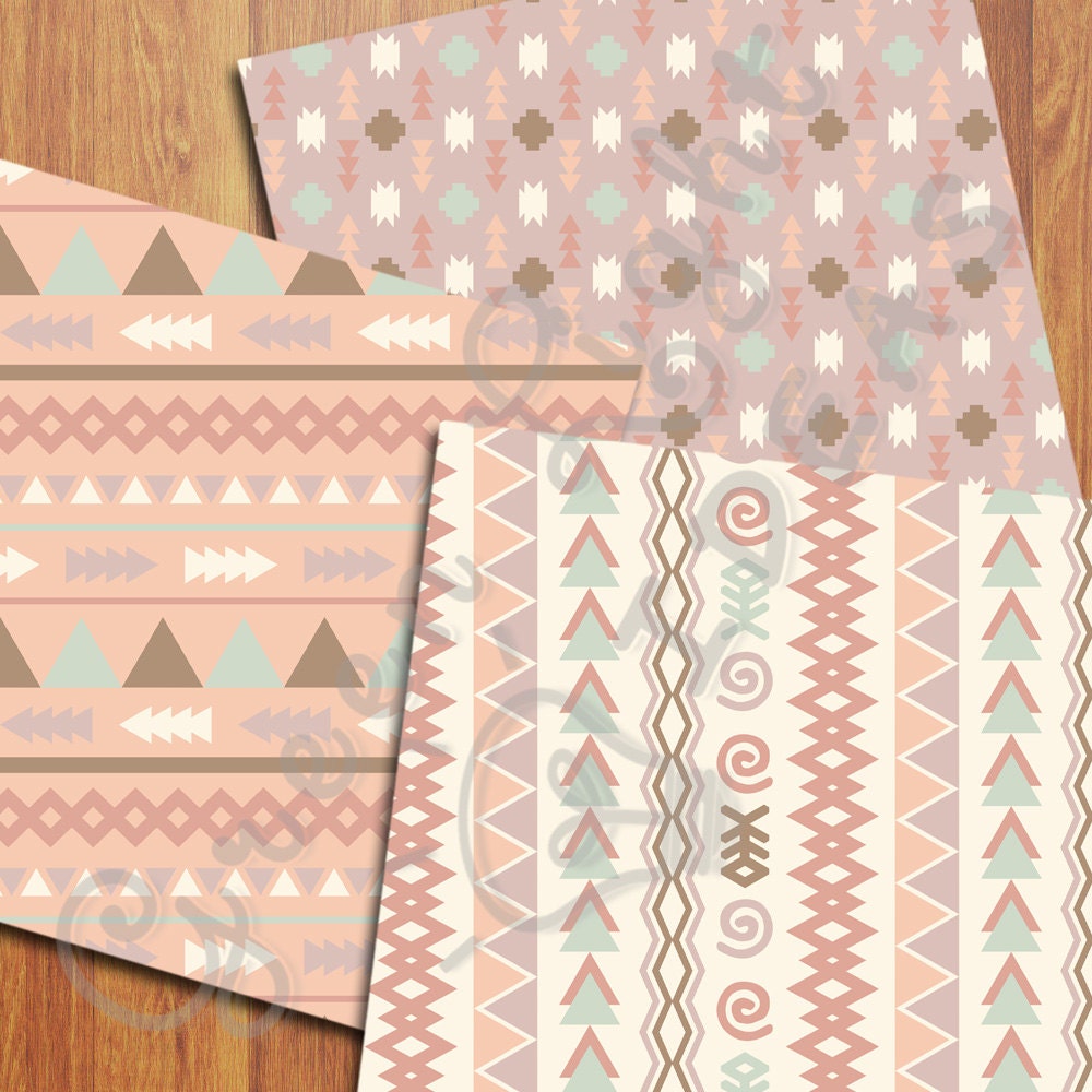 Earth Tribal Digital Papers, Tribal Arrows Scrapbook Paper, Aztec ...