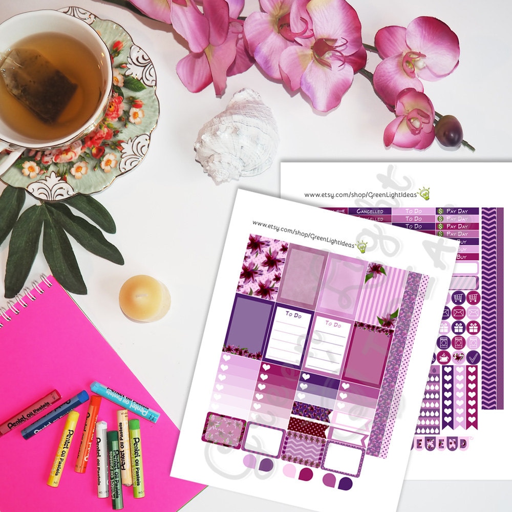 Purple Floral Printable Planner Sticker Happy Planner Floral | Etsy