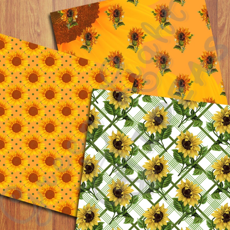 Sunflowers Digital Papers, Vintage Flowers Scrapbook Papers, Spring ...