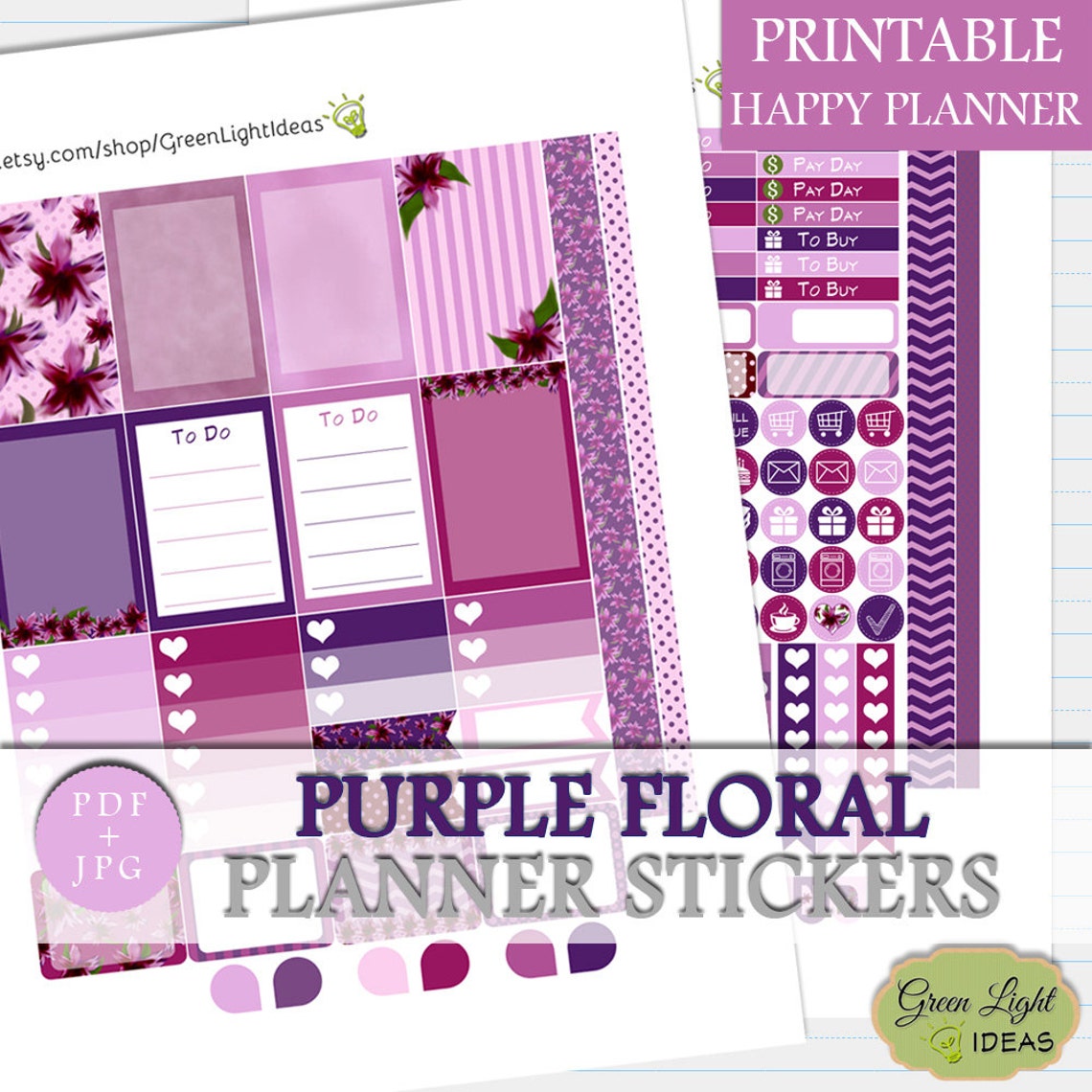 Purple Floral Printable Planner Sticker Happy Planner Floral | Etsy