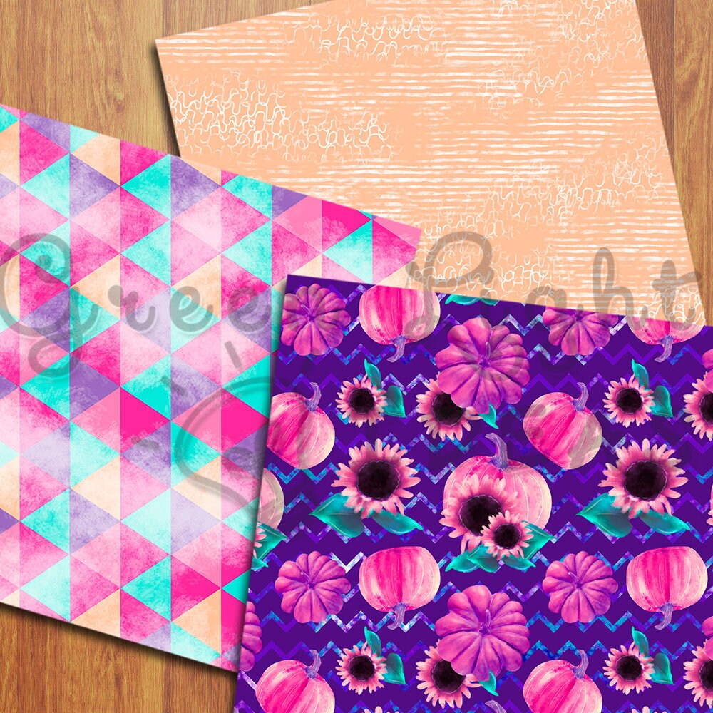Pumpkins and Sunflowers Fall Digital Papers, Pumpkins Scrapbook Papers ...