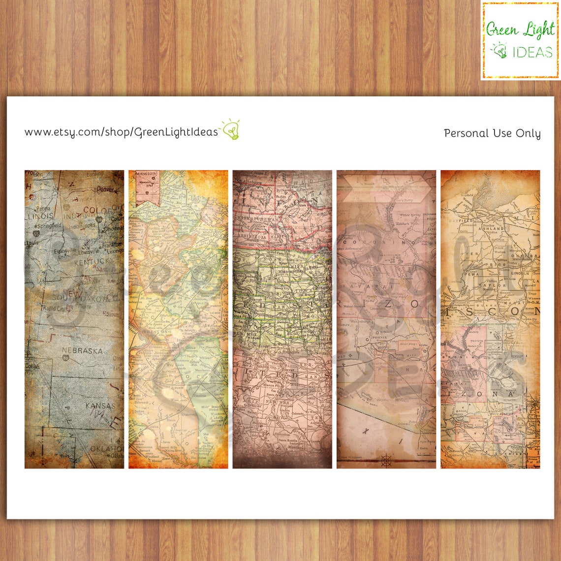 Printable Bookmarks, Vintage Maps Bookmarks, Digital Bookmark, Digital ...