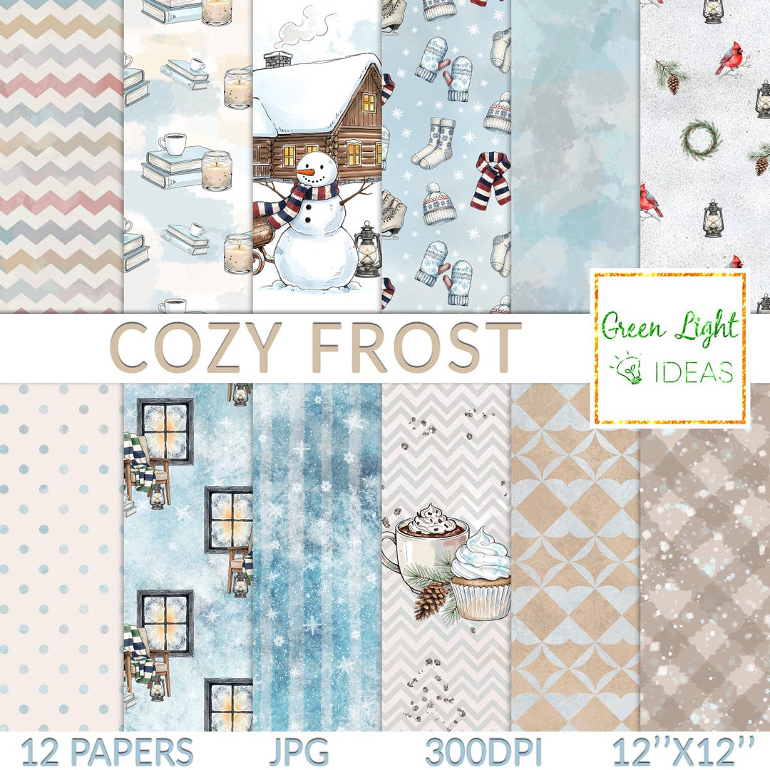 Watercolor Cozy Winter Digital Papers, Winter Seamless Patterns ...