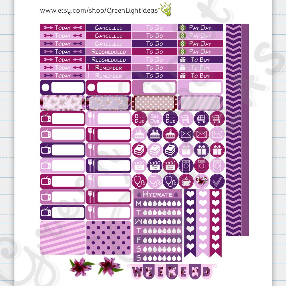 Purple Floral Printable Planner Sticker Happy Planner Floral | Etsy