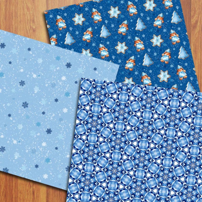 Blue Winter Christmas Digital Papers, Xmas Scrapbook Papers, Winter ...