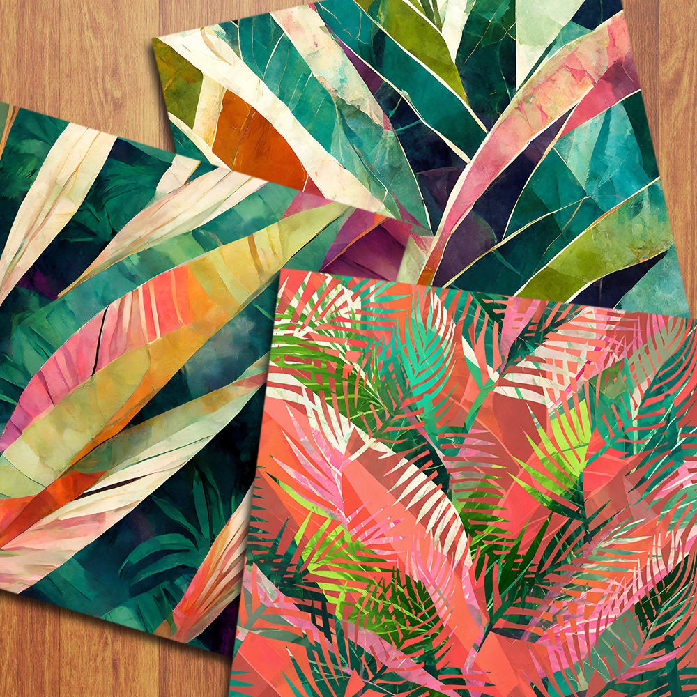 Tropical Leaves Digital Papers, Palm Tree Scrapbook Papers, Summer ...