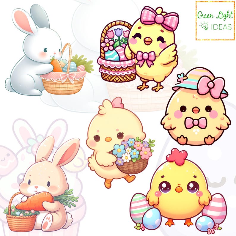 Cute Easter Clipart, Kawaii Bunny Sublimation Graphics, Easter Chicken ...