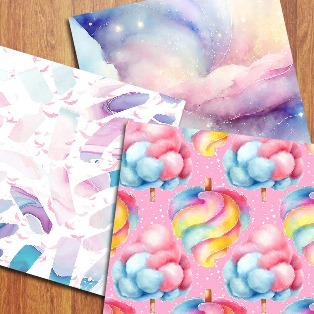 Cotton Candy Digital Papers, Watercolor Desserts Backgrounds, Clouds ...