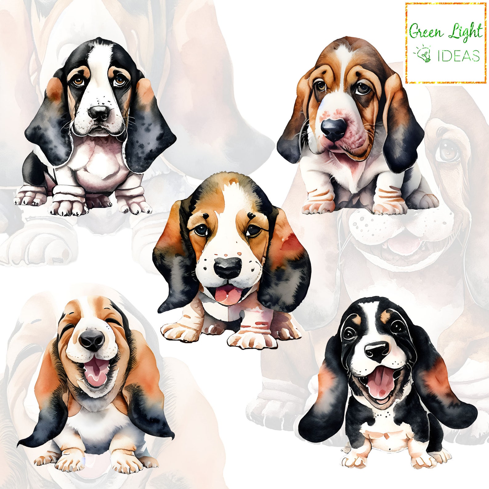 Cute Basset Hound Dogs Clipart, Puppy Illustrations PNG, Watercolor Dog ...