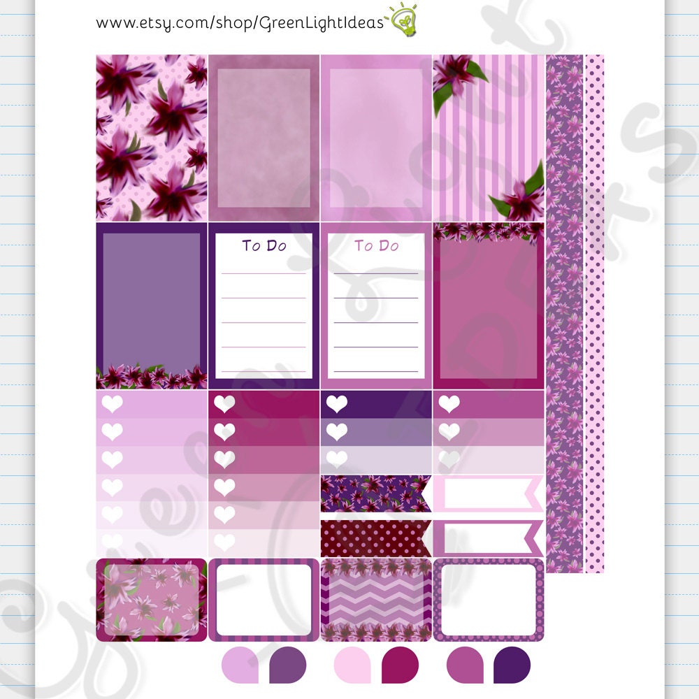 Purple Floral Printable Planner Sticker Happy Planner Floral | Etsy