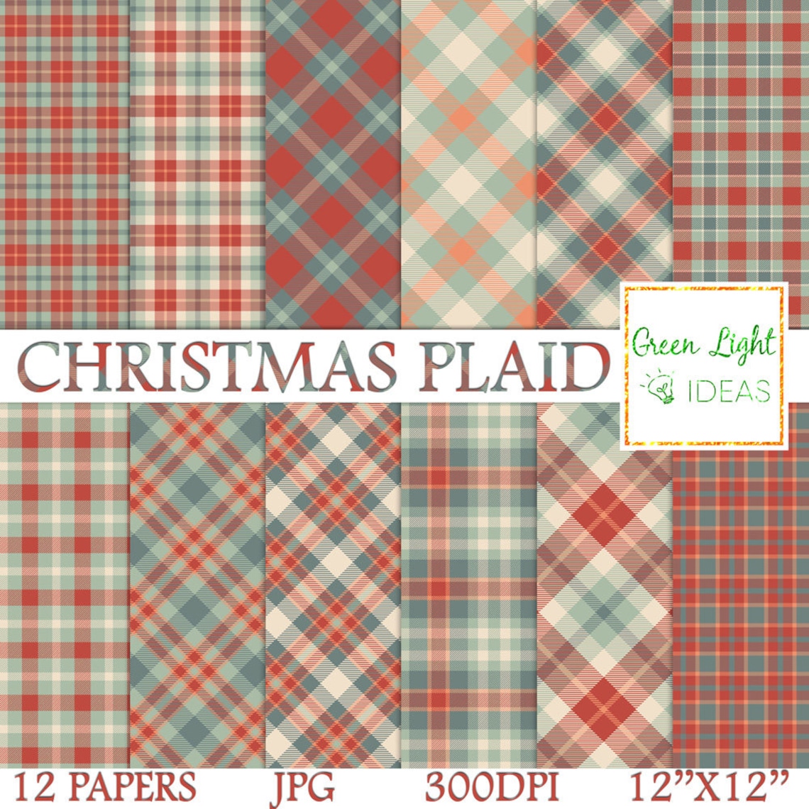 Christmas Plaid Digital Paper, Holiday Digital Papers, Plaid ...