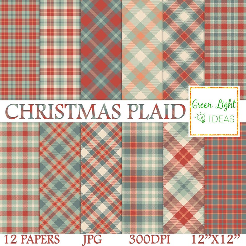 Christmas Plaid Digital Paper, Holiday Digital Papers, Plaid ...