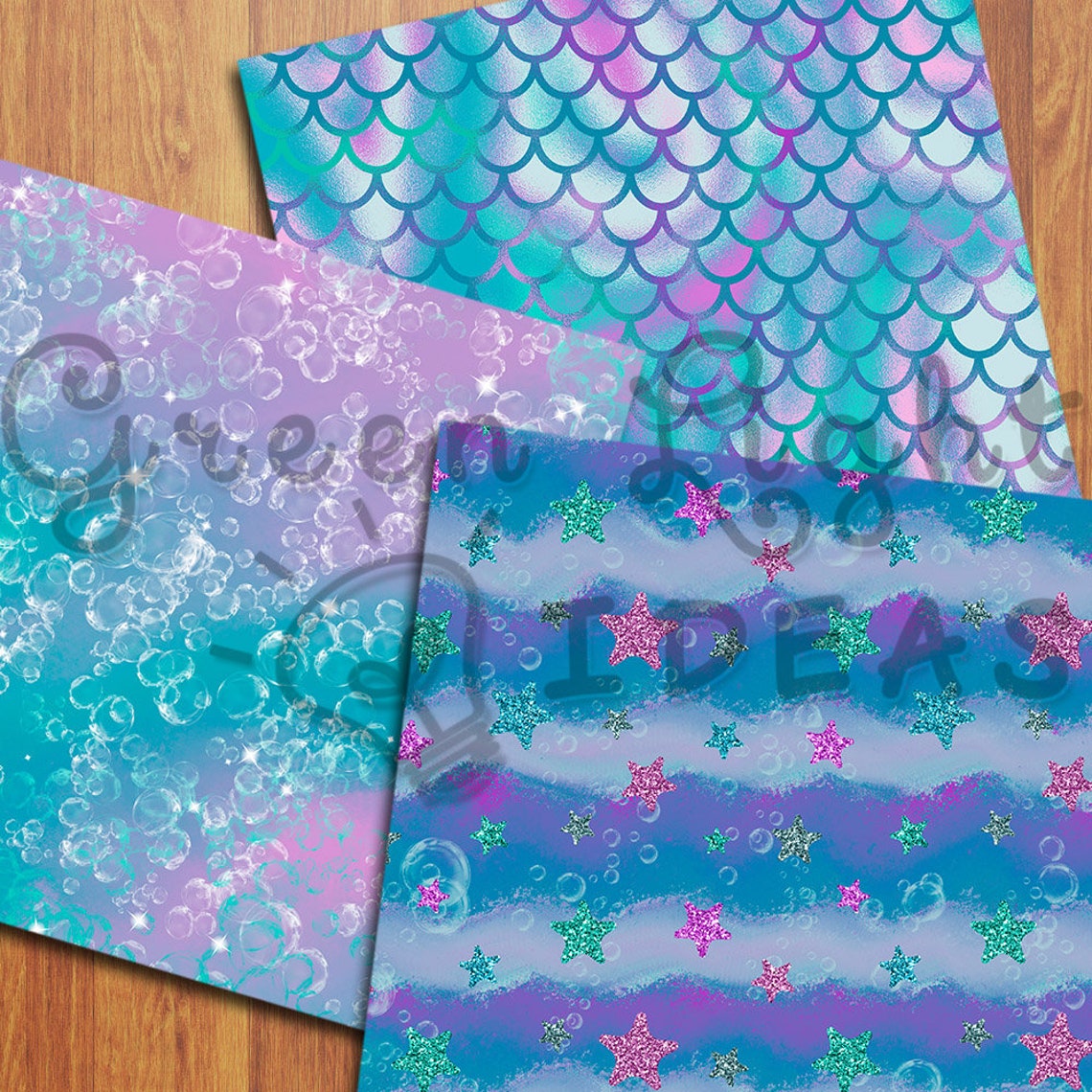 Mermaid Digital Papers, Mermaid Scales Printable Papers, Undersea ...