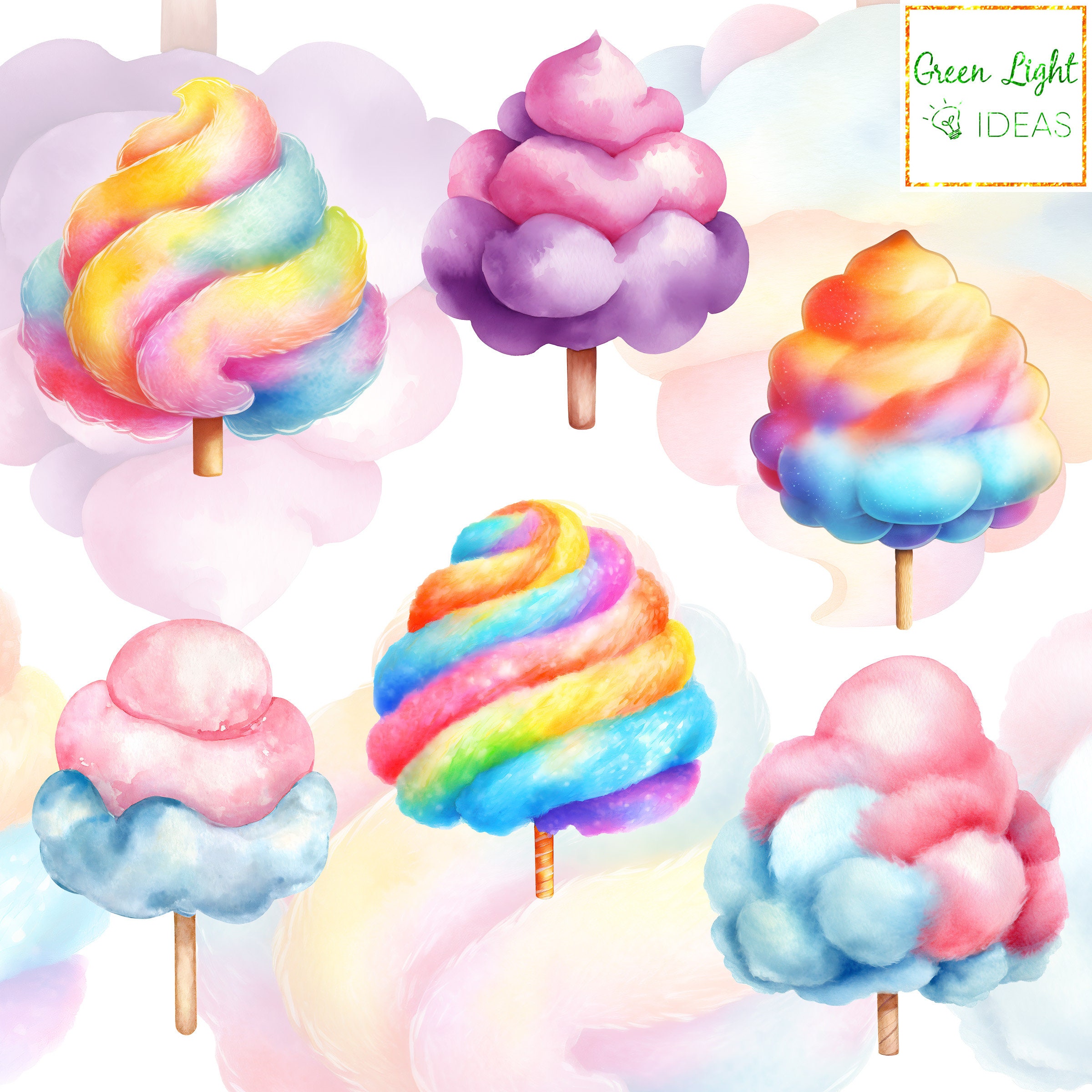 Cotton Candy Clipart, Watercolor Desserts Food Illustrations, Birthday ...