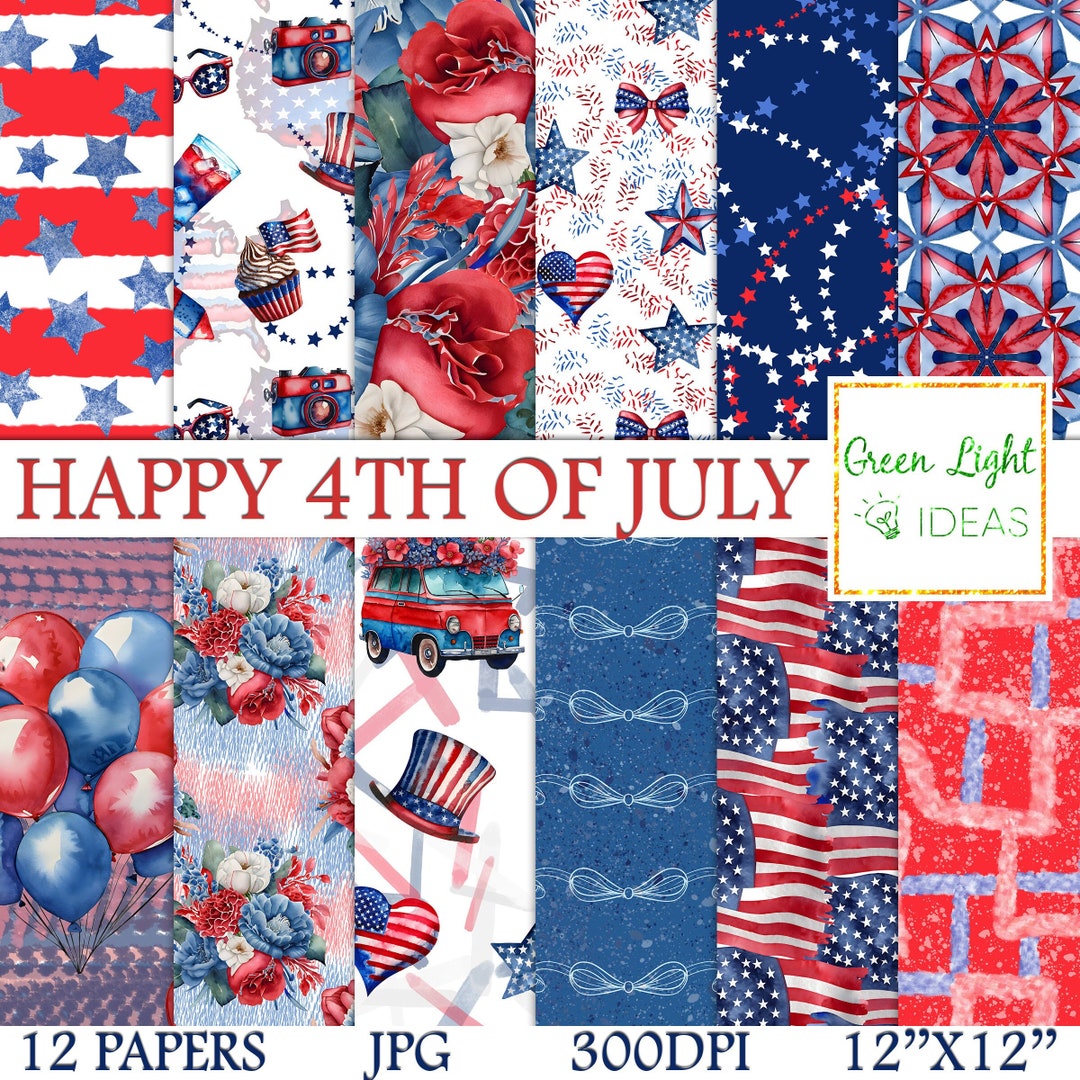 4th of July Digital Papers, Independence Day Backgrounds, Red and Blue ...