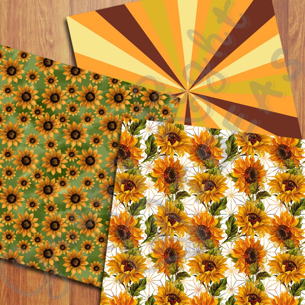Sunflowers Digital Papers, Vintage Flowers Scrapbook Papers, Spring ...