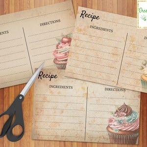 Vintage Cupcake Recipe Cards, Printable Cook Book Collage Sheet, Retro ...