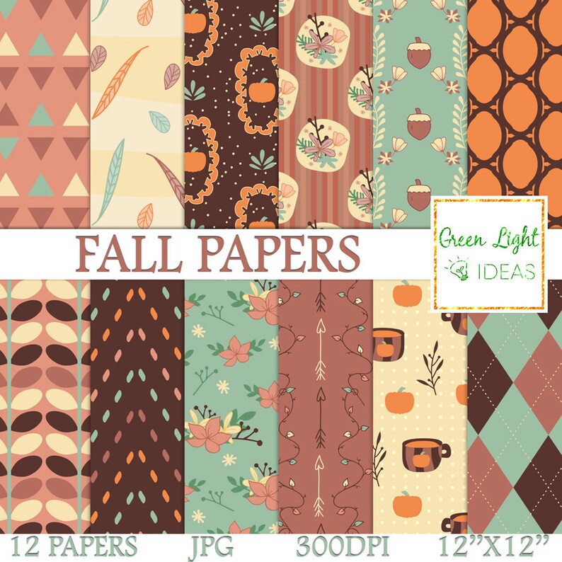Fall Digital Papers, Fall Scrapbook Papers, Autumn Digital Papers ...