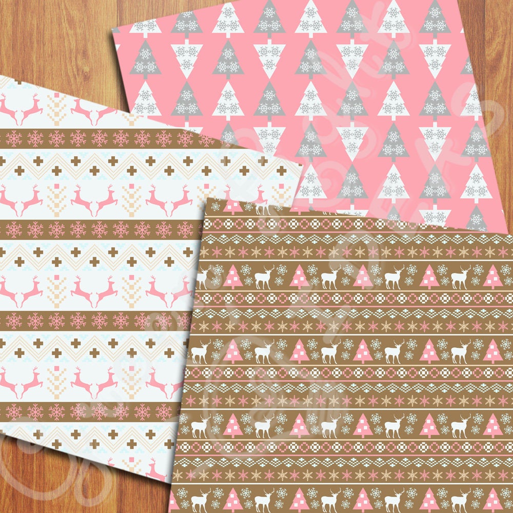 Nordic Christmas Digital Papers, Christmas Scrapbook Paper, Holiday ...