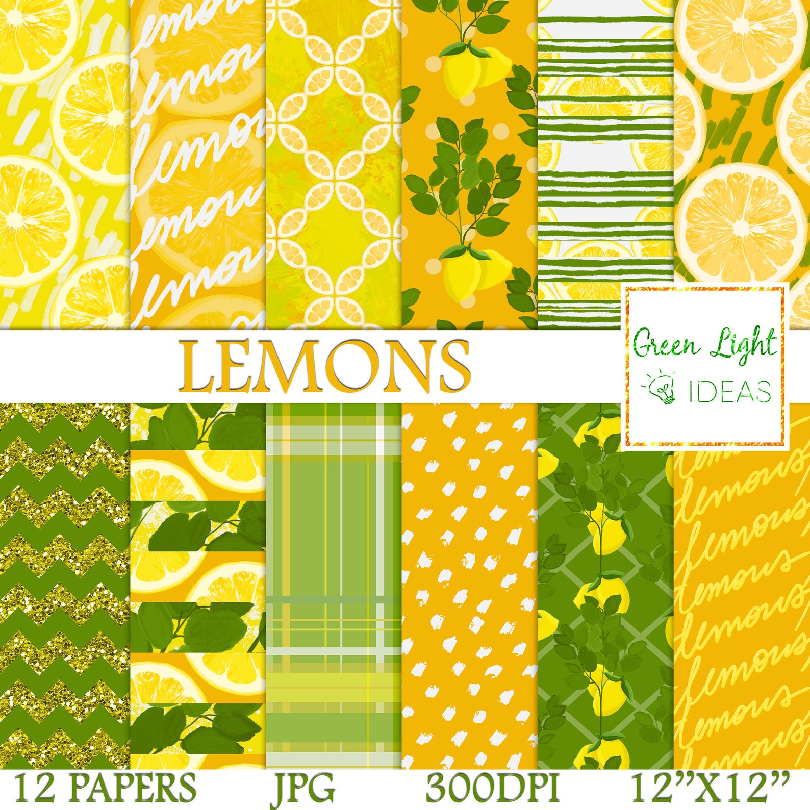 Lemons Digital Papers Citrus Scrapbook Papers Lemons - Etsy Hong Kong