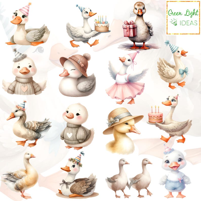 Birthday Silly Goose Clipart, Cute Goose Party Illustrations ...