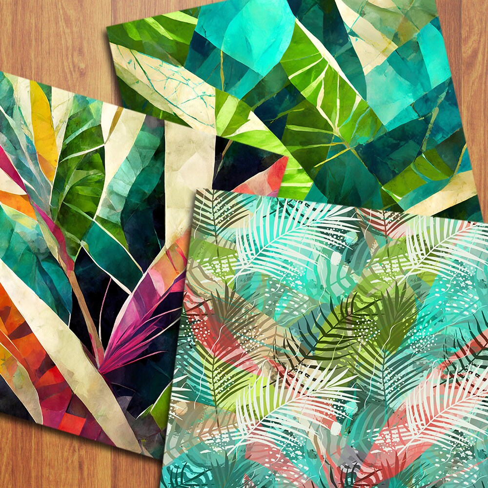 Tropical Leaves Digital Papers, Palm Tree Scrapbook Papers, Summer ...