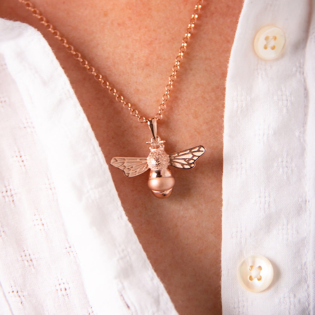 Personalised Rose Gold Bumble Bee Necklace - Etsy