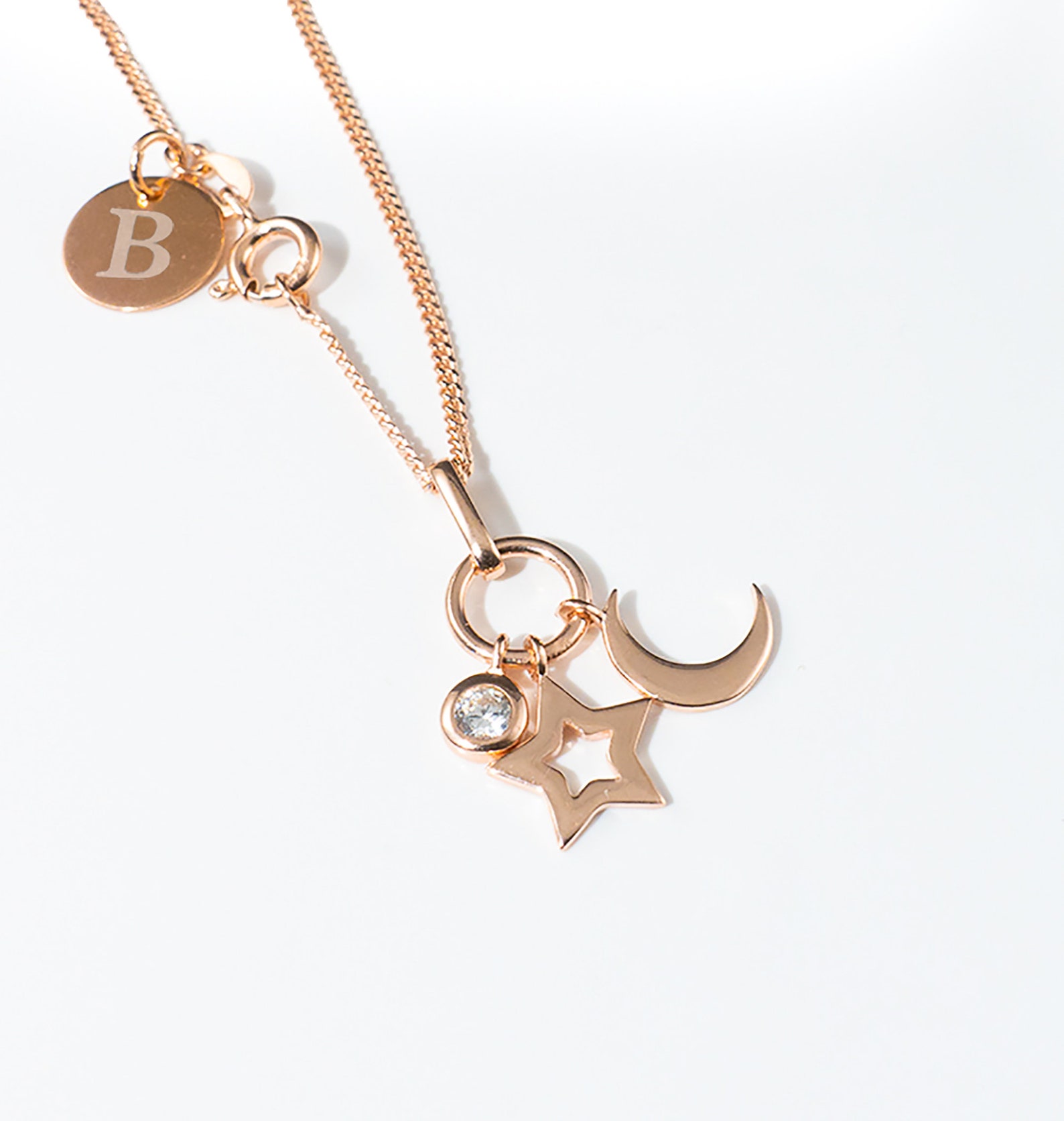 Personalised Rose Gold Moon And Star Necklace | Etsy