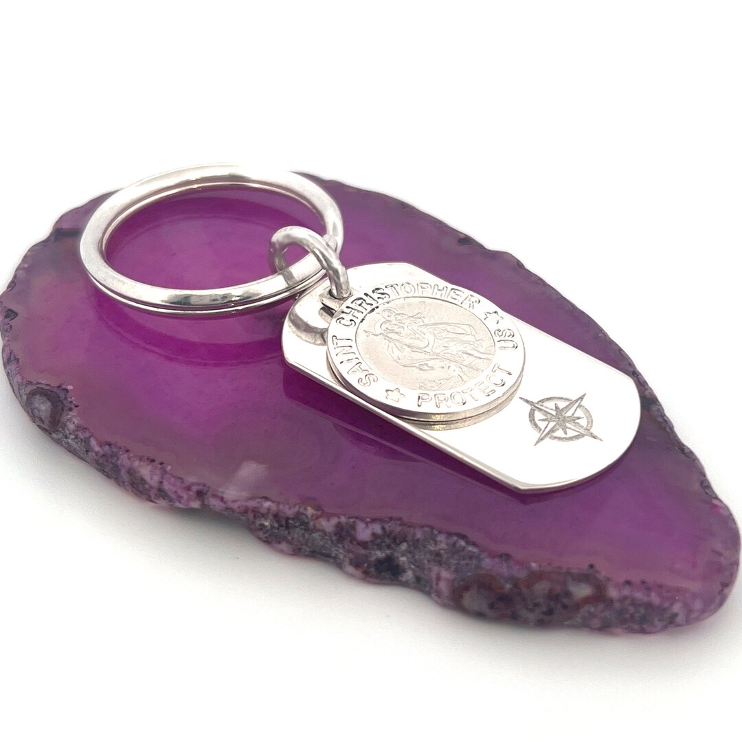 Personalised Sterling Silver St Christopher Keyring - Etsy UK