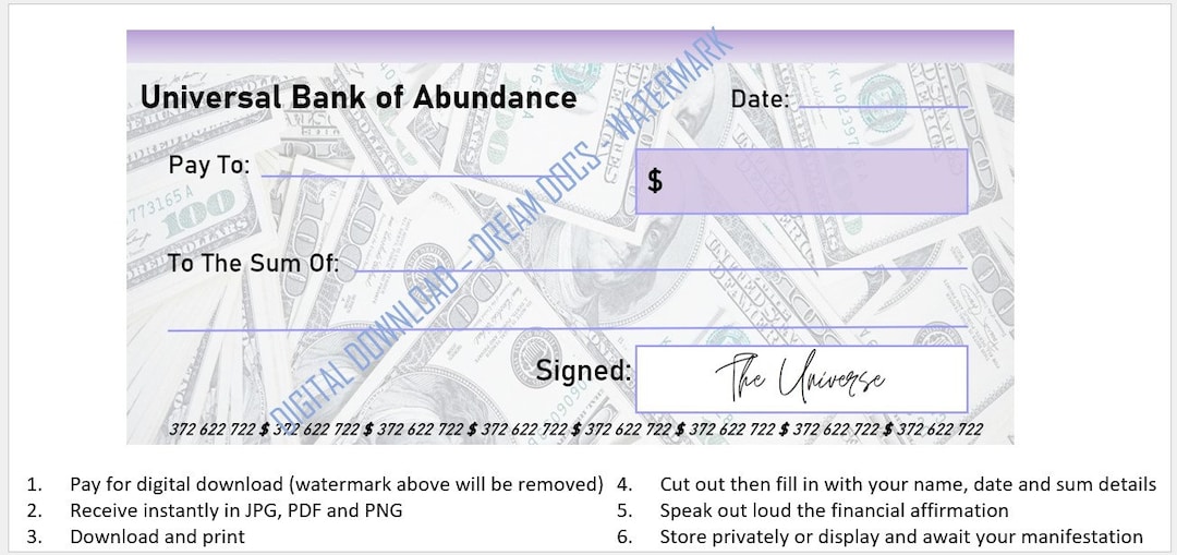 Ultimate Manifestation Cheque ~ Universal Bank of Abundance Check ...